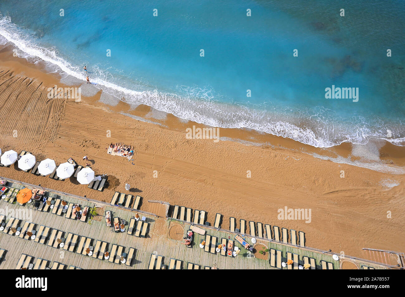Azure sea beach with people top view. Aerial view azure beach Stock ...