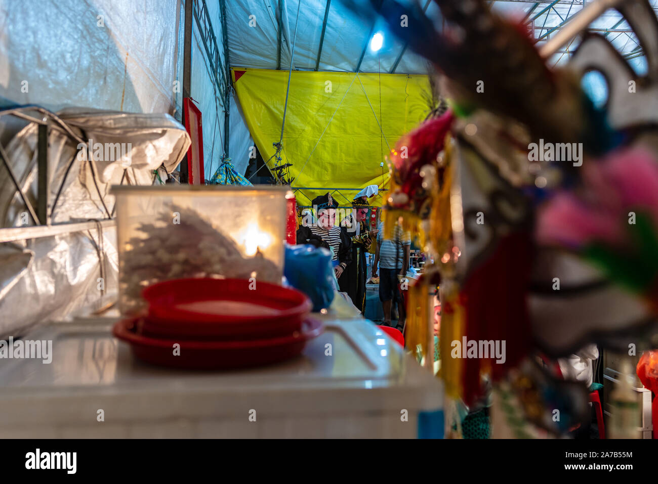 Chinese Teochew Opera. Performers at backstage getting ready to perform ...