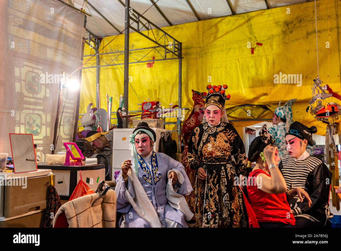 Chinese Teochew Opera. Performers at backstage getting ready to perform ...