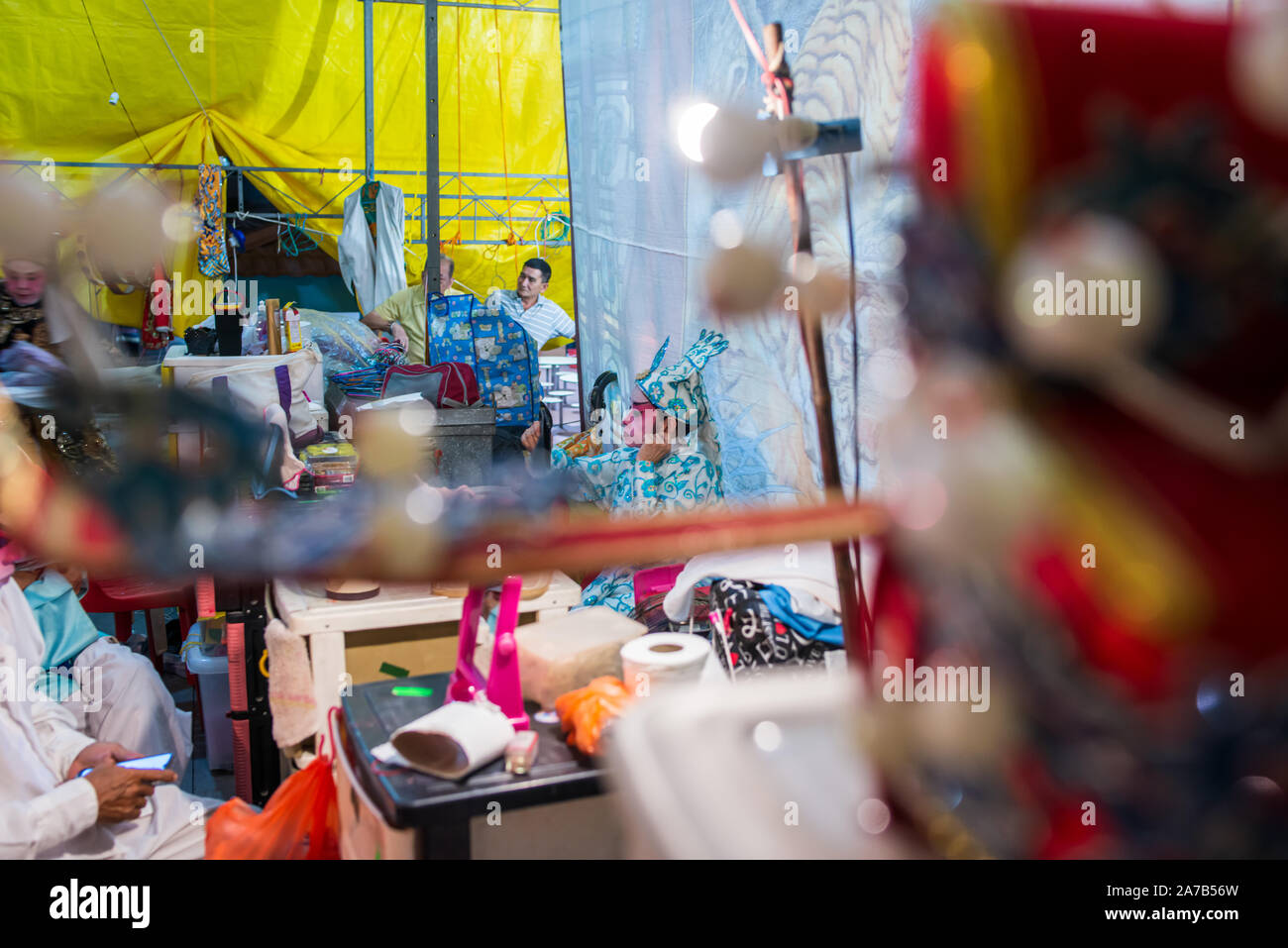 Chinese Teochew Opera. Performers at backstage getting ready to perform ...