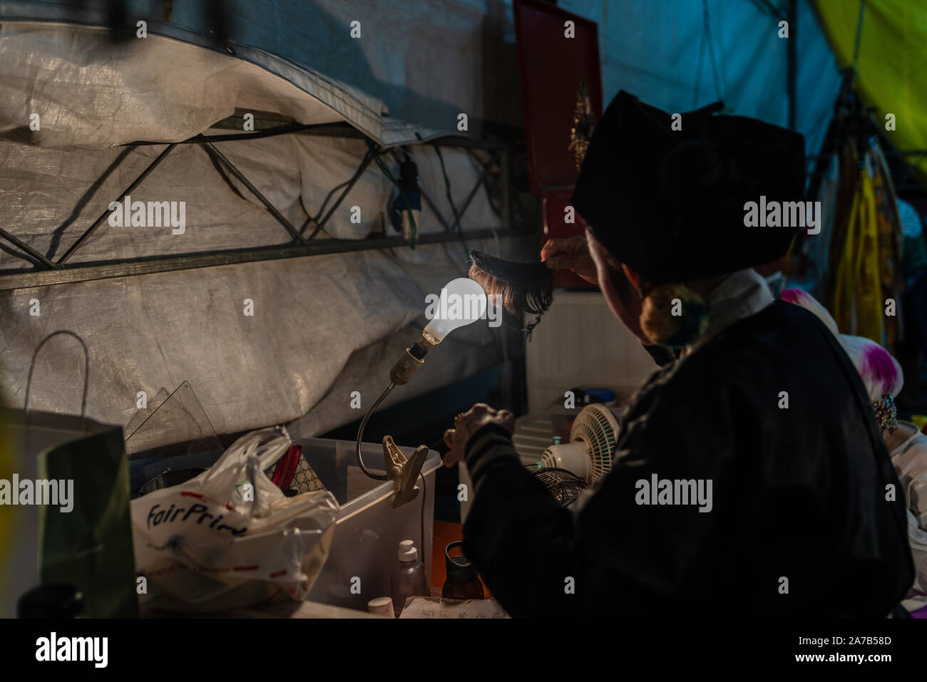 Chinese Teochew Opera. Performers at backstage getting ready to perform ...