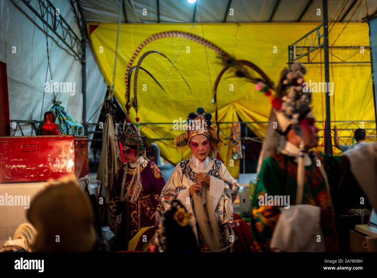 Chinese Teochew Opera. Performers at backstage getting ready to perform ...