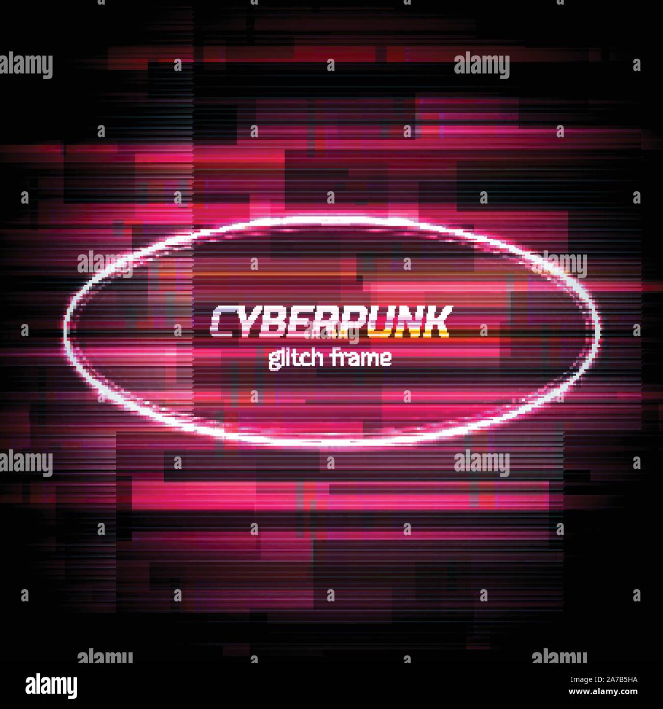 Glitch cyberpunk frame with technology error and neon shape Stock ...