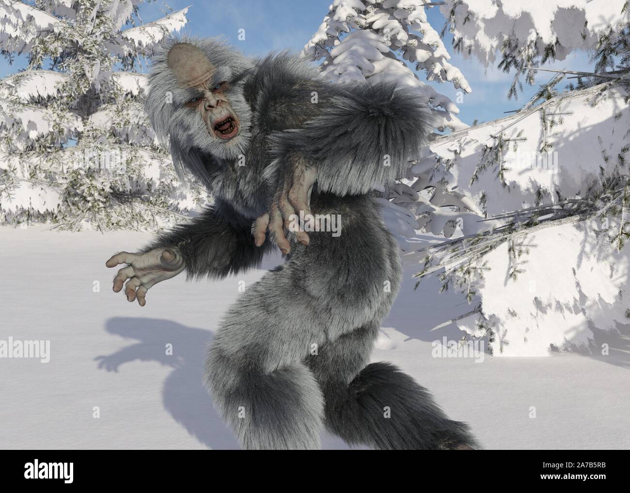 Yeti winter in the forest 3d illustration Stock Photo - Alamy