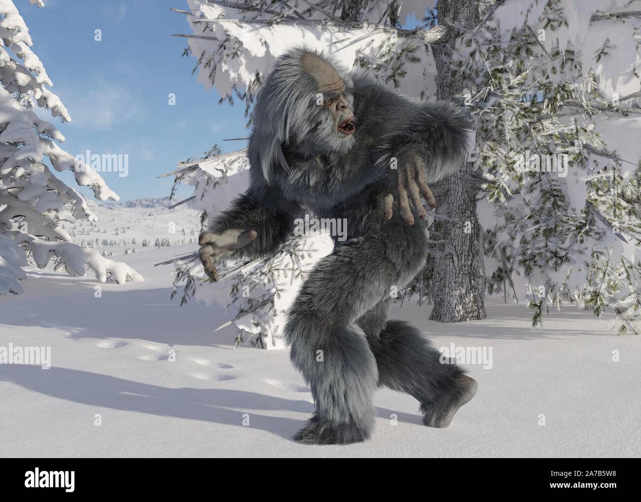 Yeti winter in the forest 3d illustration Stock Photo - Alamy