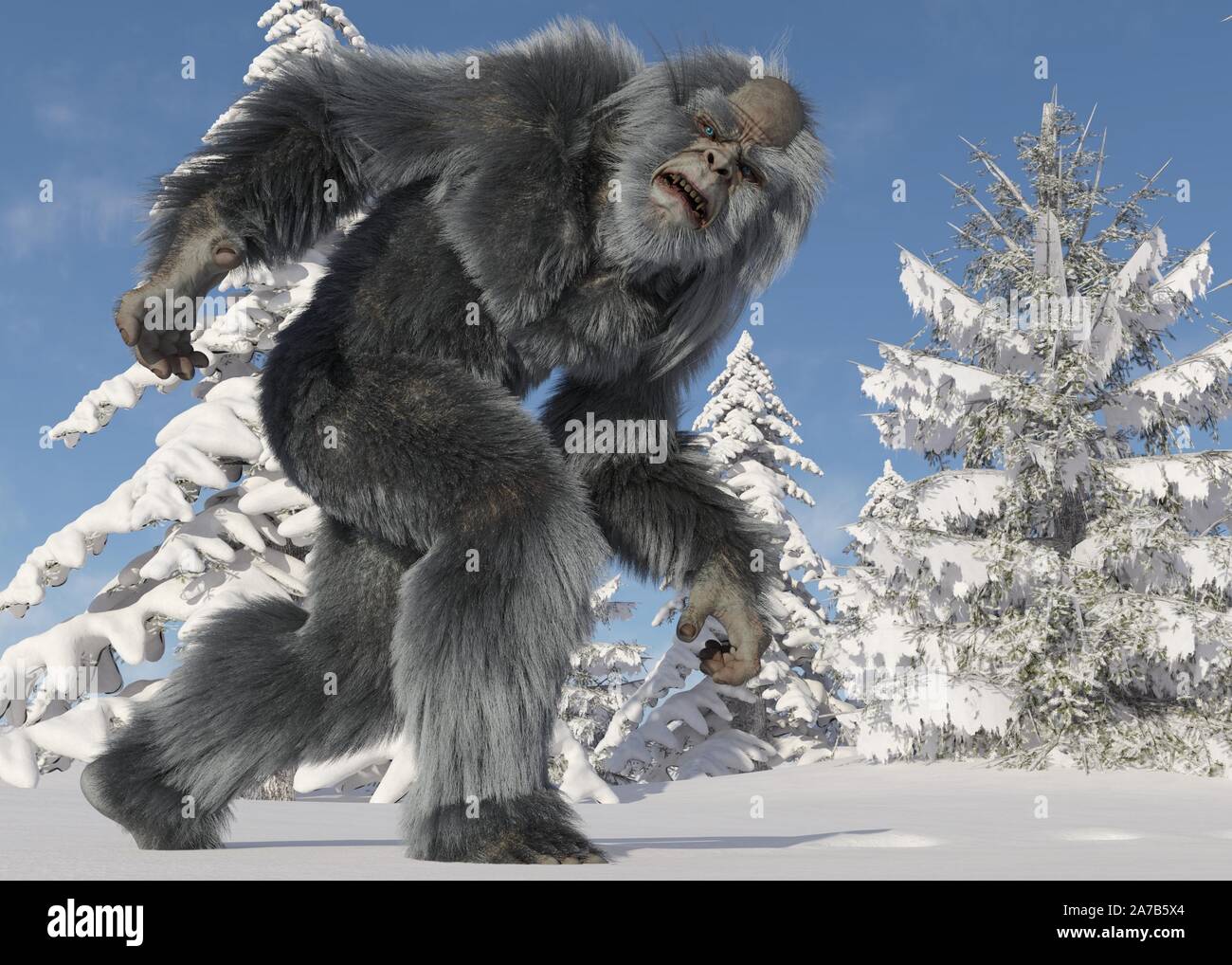 Yeti winter in the forest 3d illustration Stock Photo - Alamy