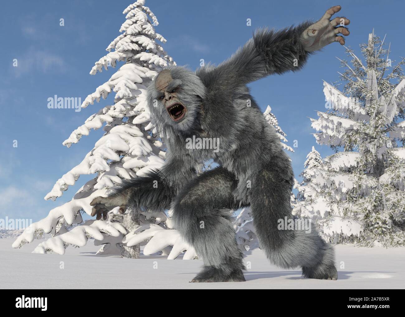 Yeti winter in the forest 3d illustration Stock Photo - Alamy
