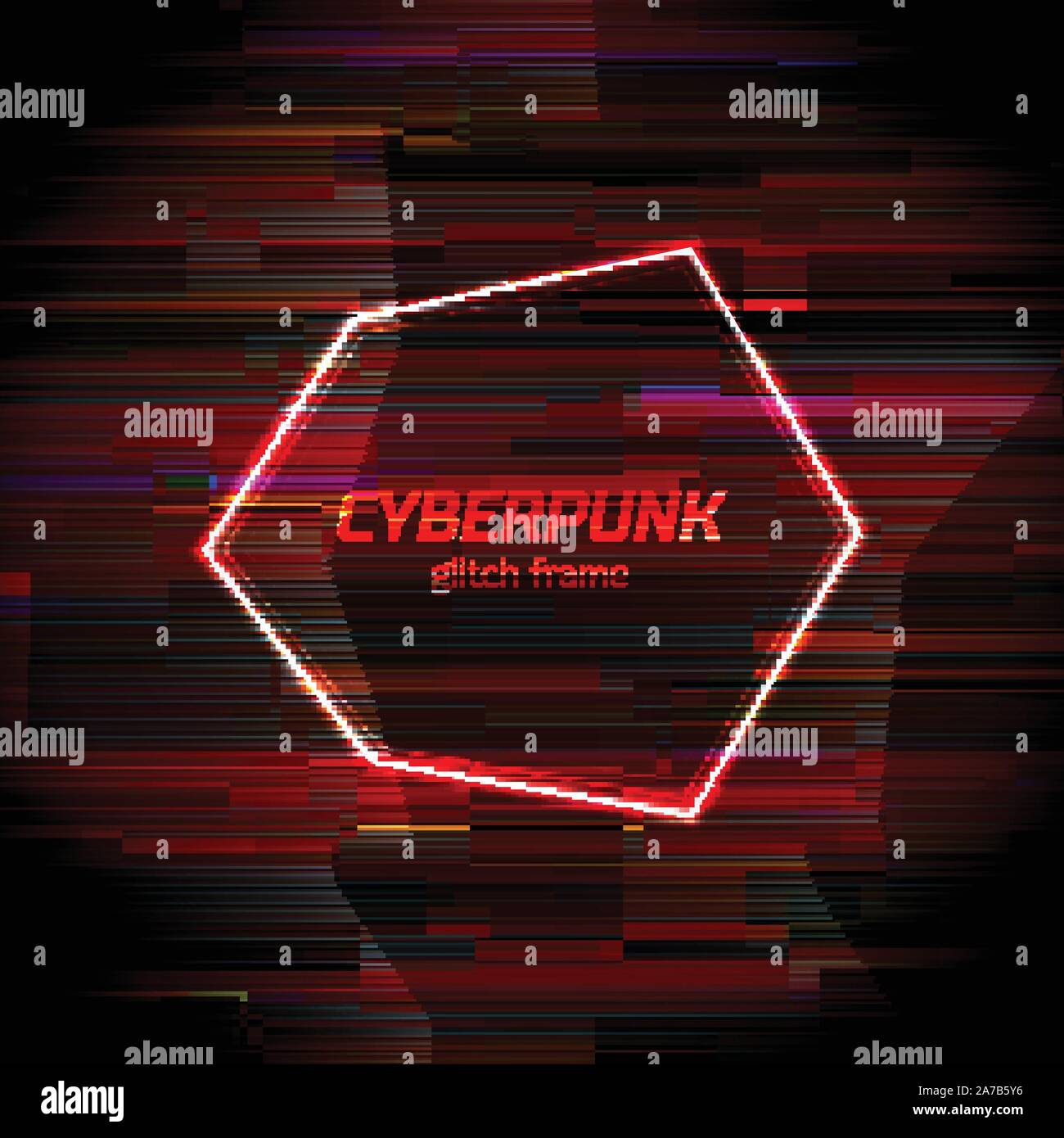 Glitch cyberpunk frame with technology error and neon shape Stock ...
