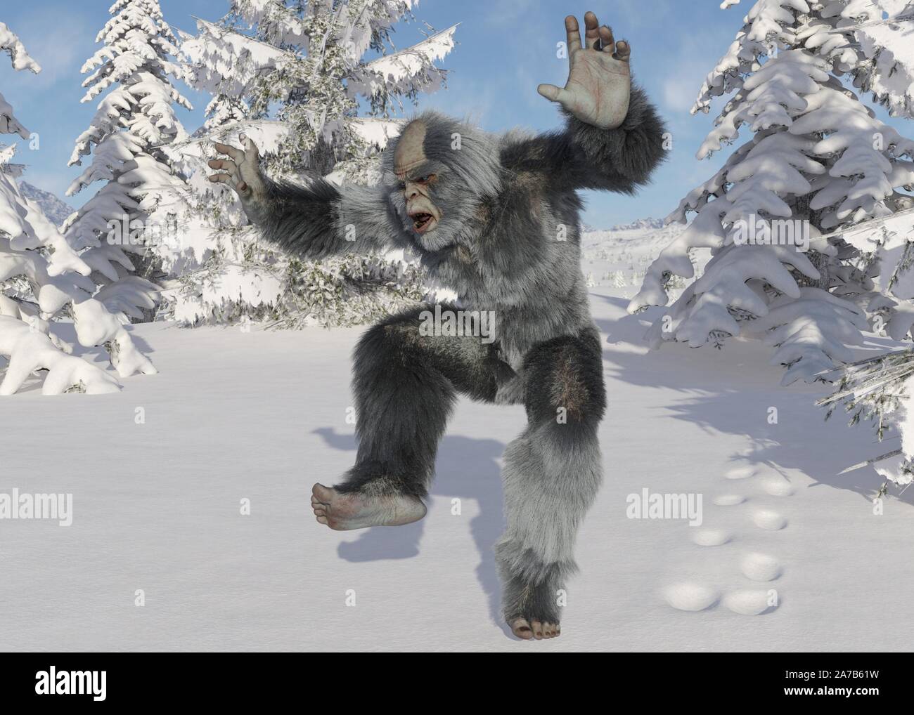 Yeti winter in the forest 3d illustration Stock Photo - Alamy