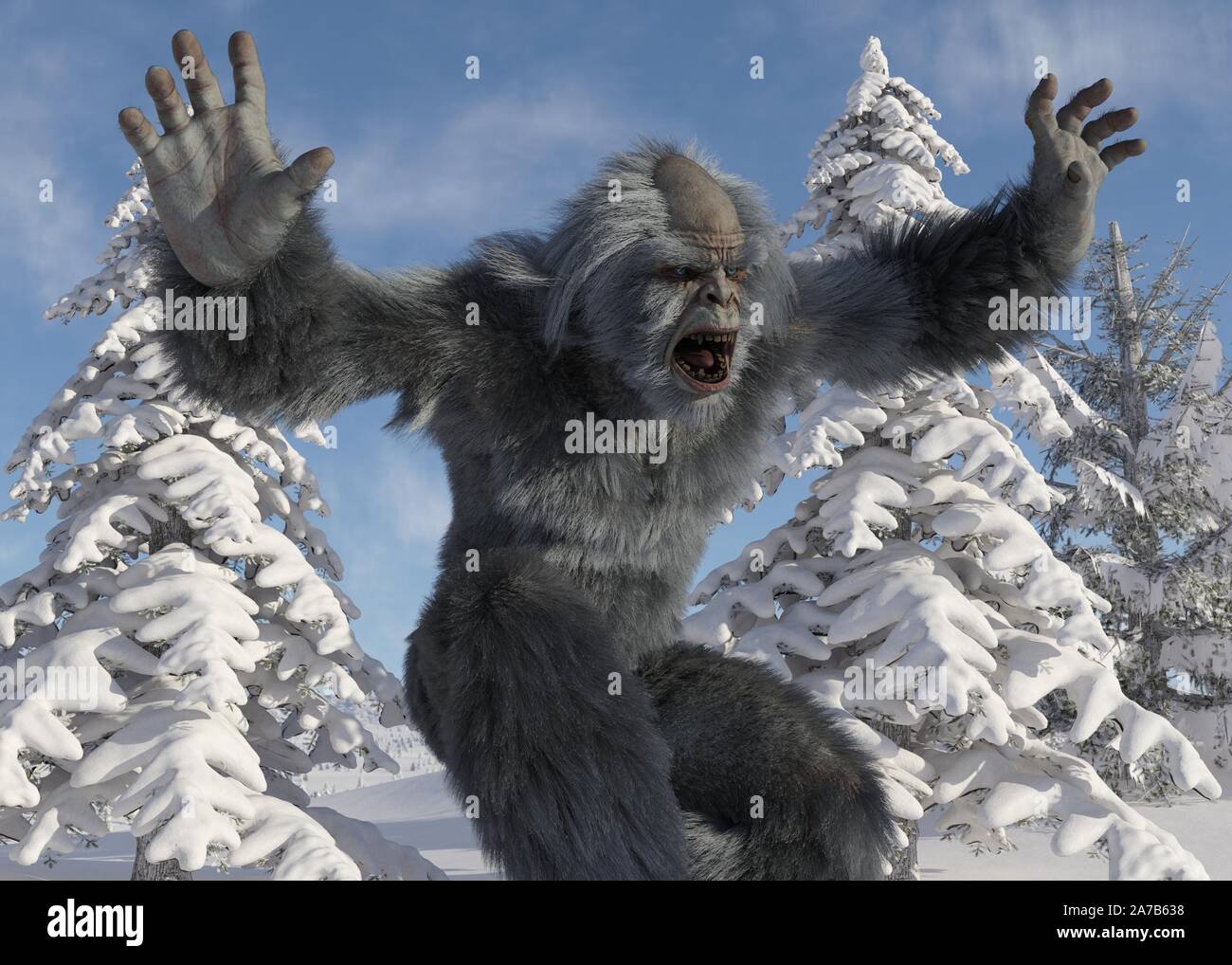 Yeti winter in the forest 3d illustration Stock Photo - Alamy