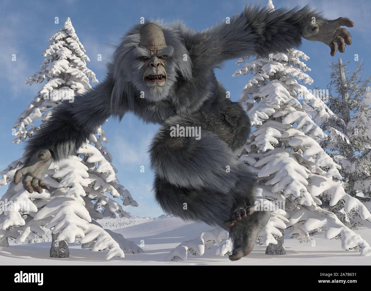 Yeti winter in the forest 3d illustration Stock Photo - Alamy