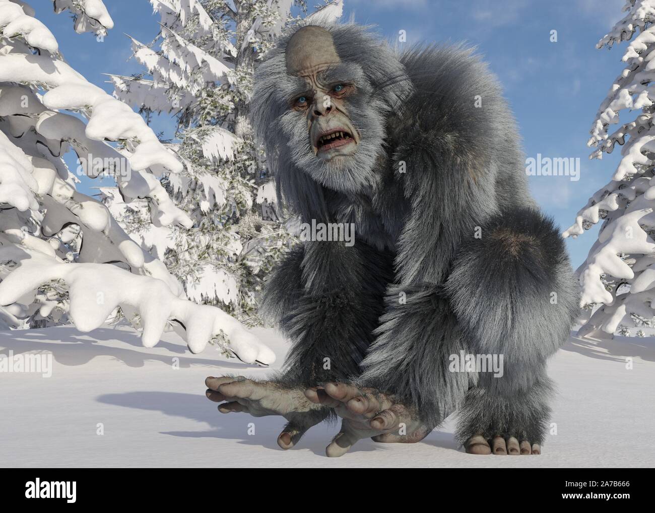 Yeti winter in the forest 3d illustration Stock Photo - Alamy