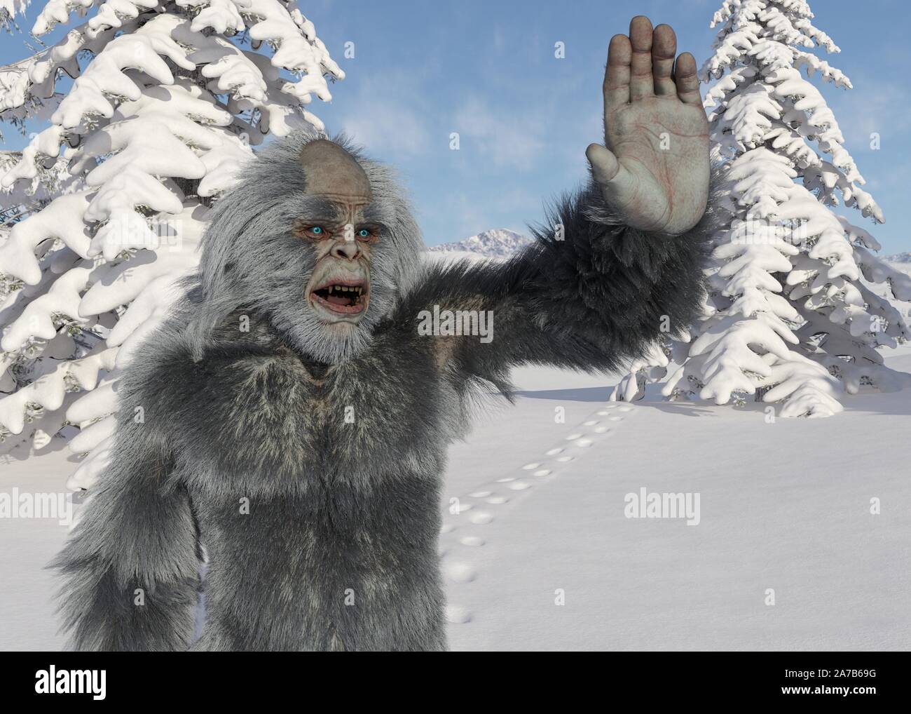 Yeti winter in the forest 3d illustration Stock Photo - Alamy