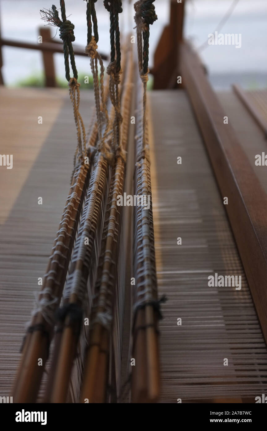 Close up Important tools used in weaving are called loom , Concept ...