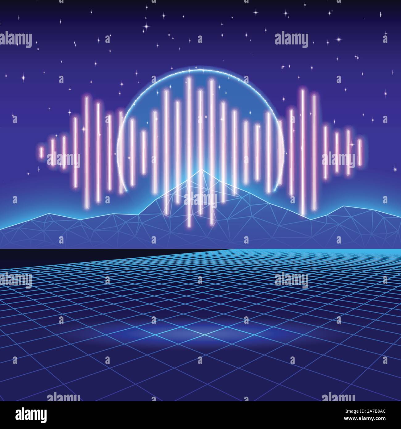 Retro gaming neon background with shiny music wave Stock Vector Image ...