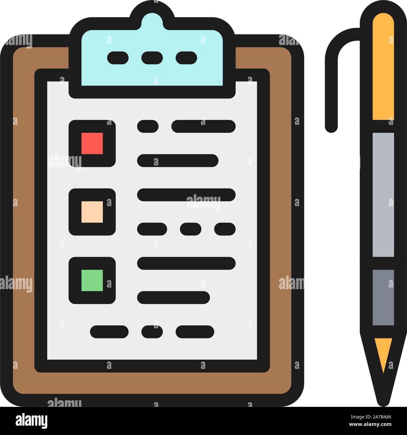 Folder tablet with pen, checklist flat color icon Stock Vector Image ...
