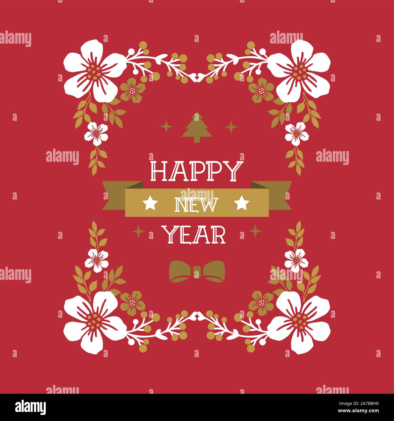 Greeting card or invitation card, for happy new year, with vintage leaf ...