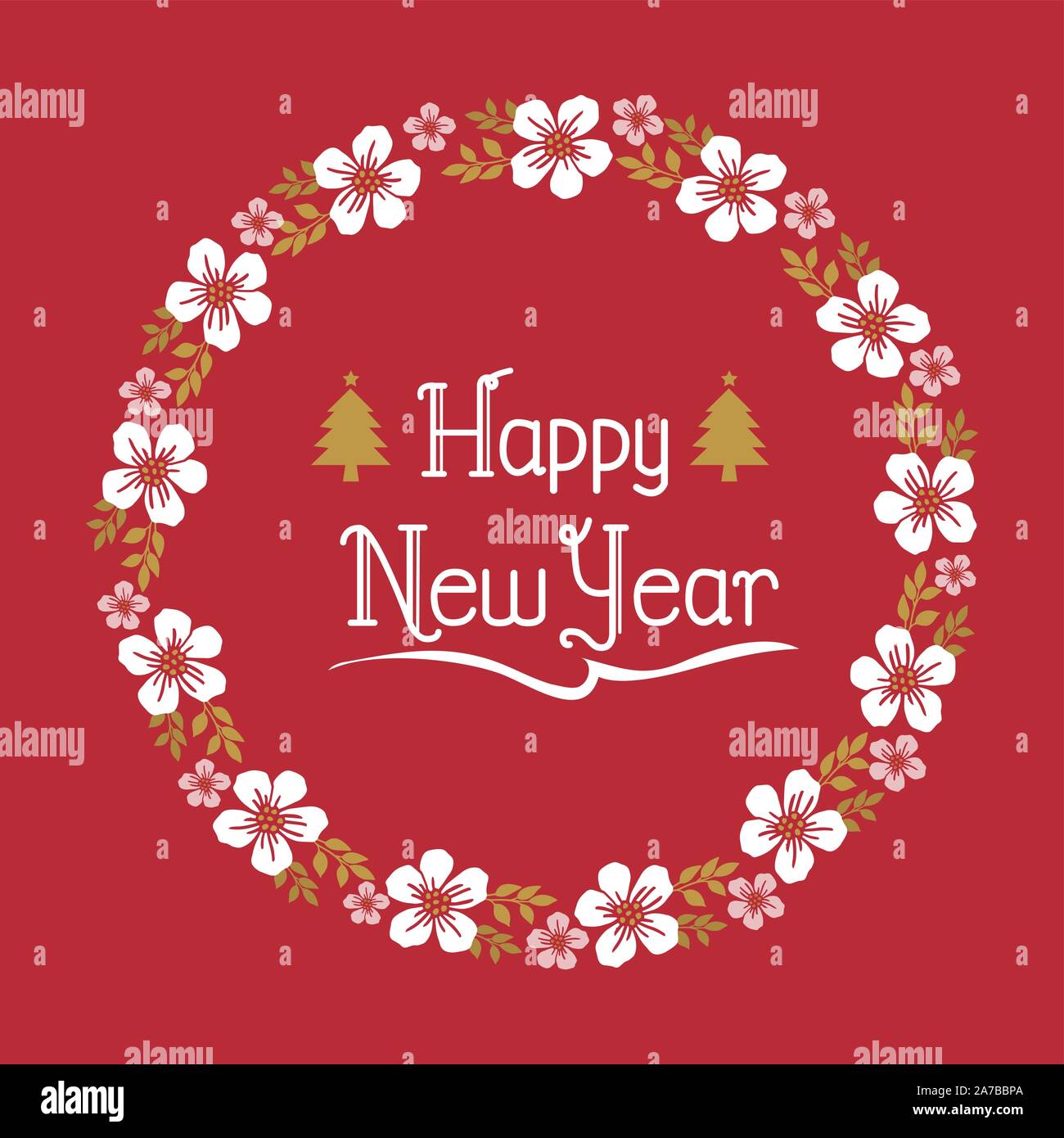 Poster happy new year, with nature white flower frame art. Vector Stock ...