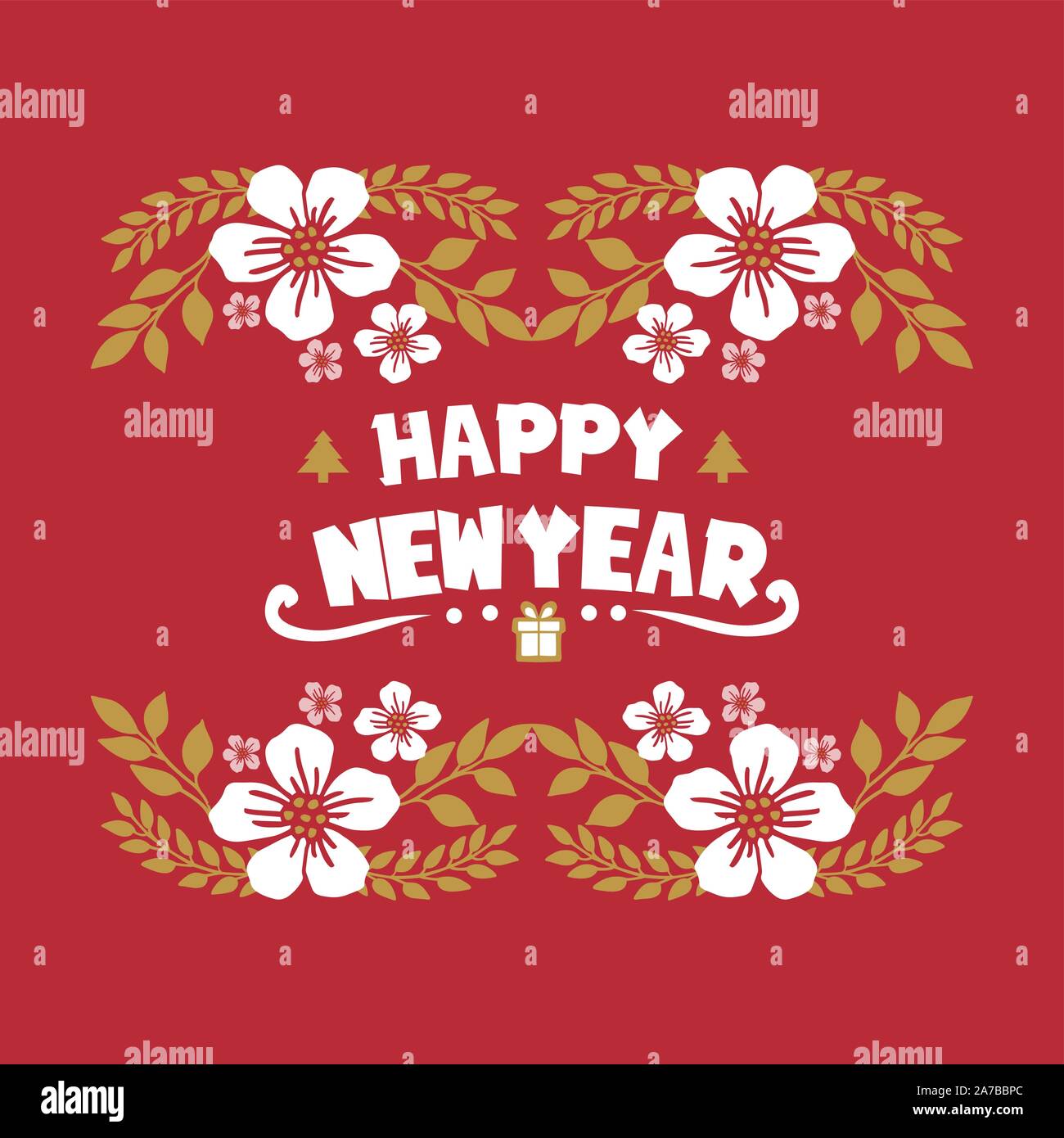 Poster happy new year, with nature white flower frame art. Vector Stock ...