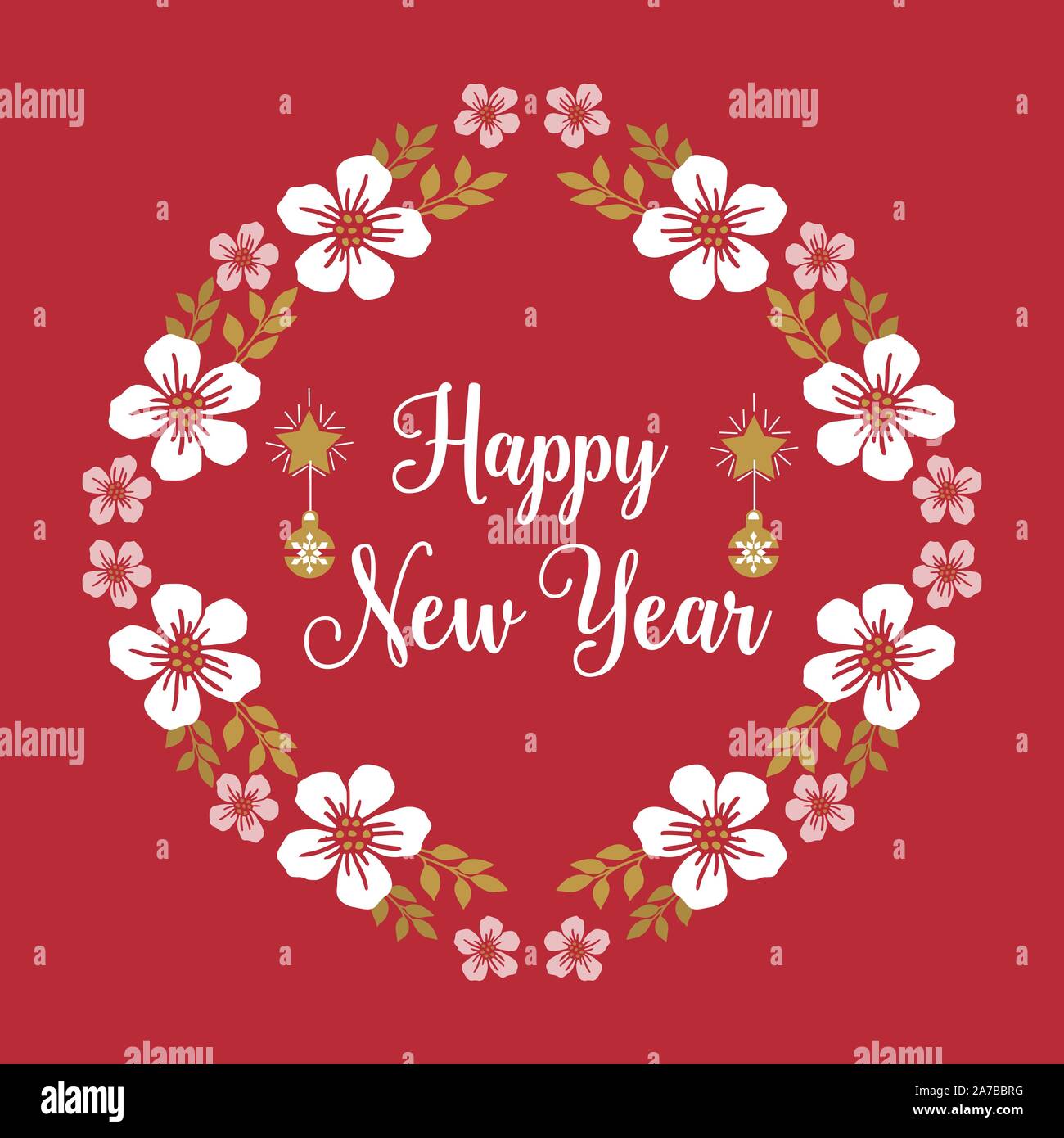 Poster happy new year, with nature white flower frame art. Vector Stock ...