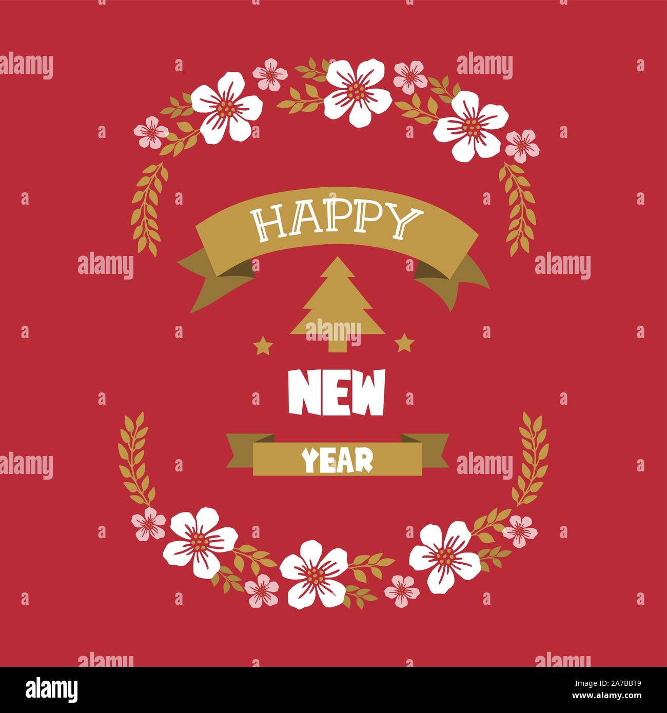 Poster happy new year, with nature white flower frame art. Vector Stock ...