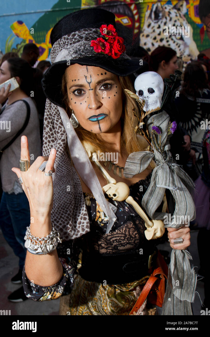 A woman dressed up like a catrina for the catrinas contest during the ...
