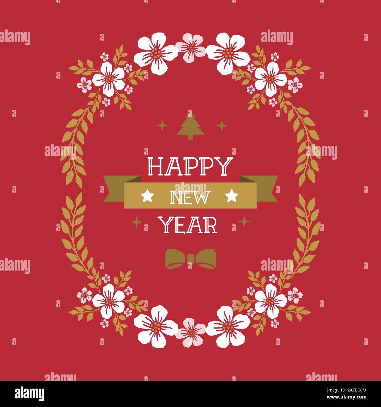 Design ornament of greeting card happy new year, with plant decor of ...