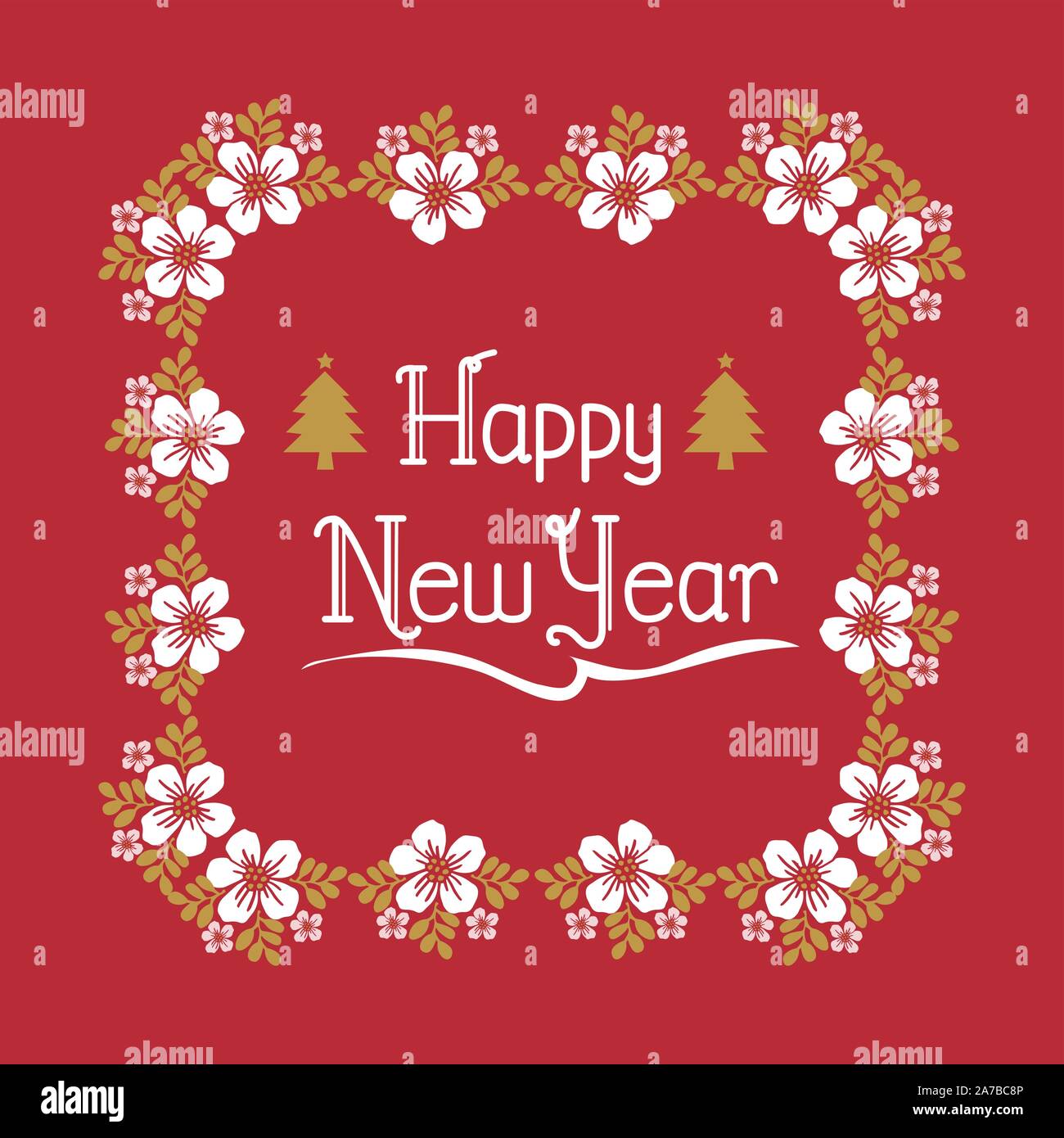Design ornament of greeting card happy new year, with plant decor of ...