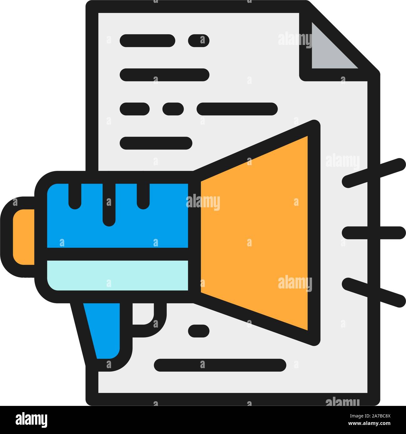 Advertisement text, announcement, document with loudspeaker flat color ...