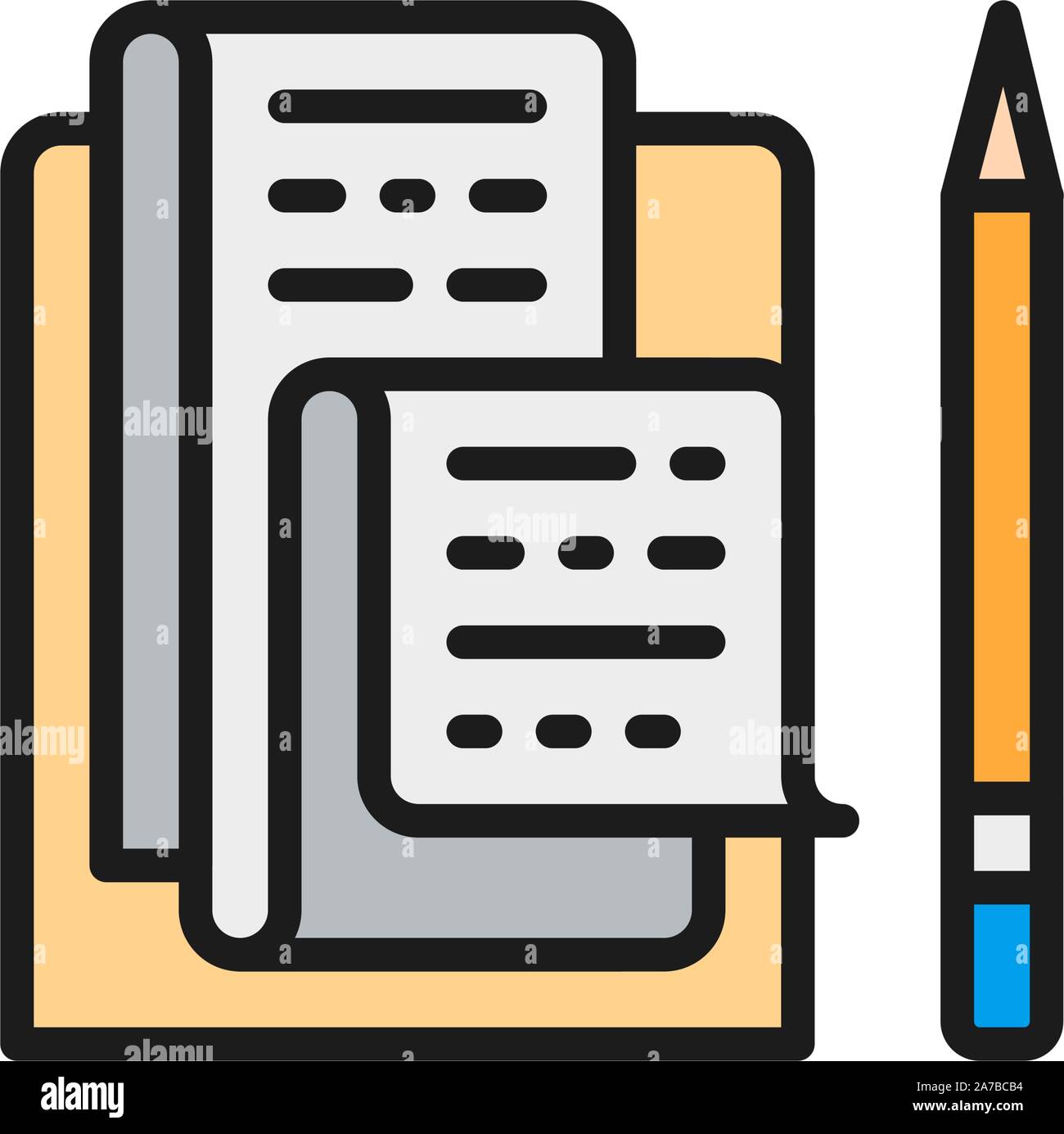 Letter with pencil, notes, recipe flat color icon Stock Vector Image ...