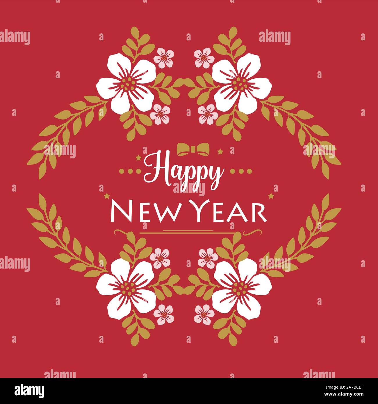 Design ornament of greeting card happy new year, with plant decor of ...