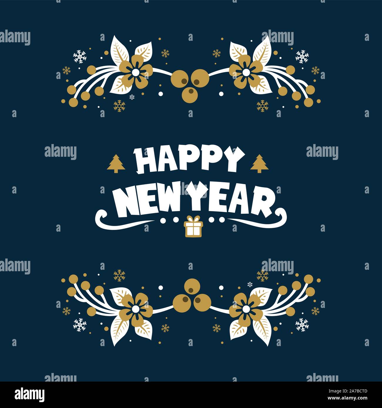 Template design happy new year with graphic art of leaf flower frame ...
