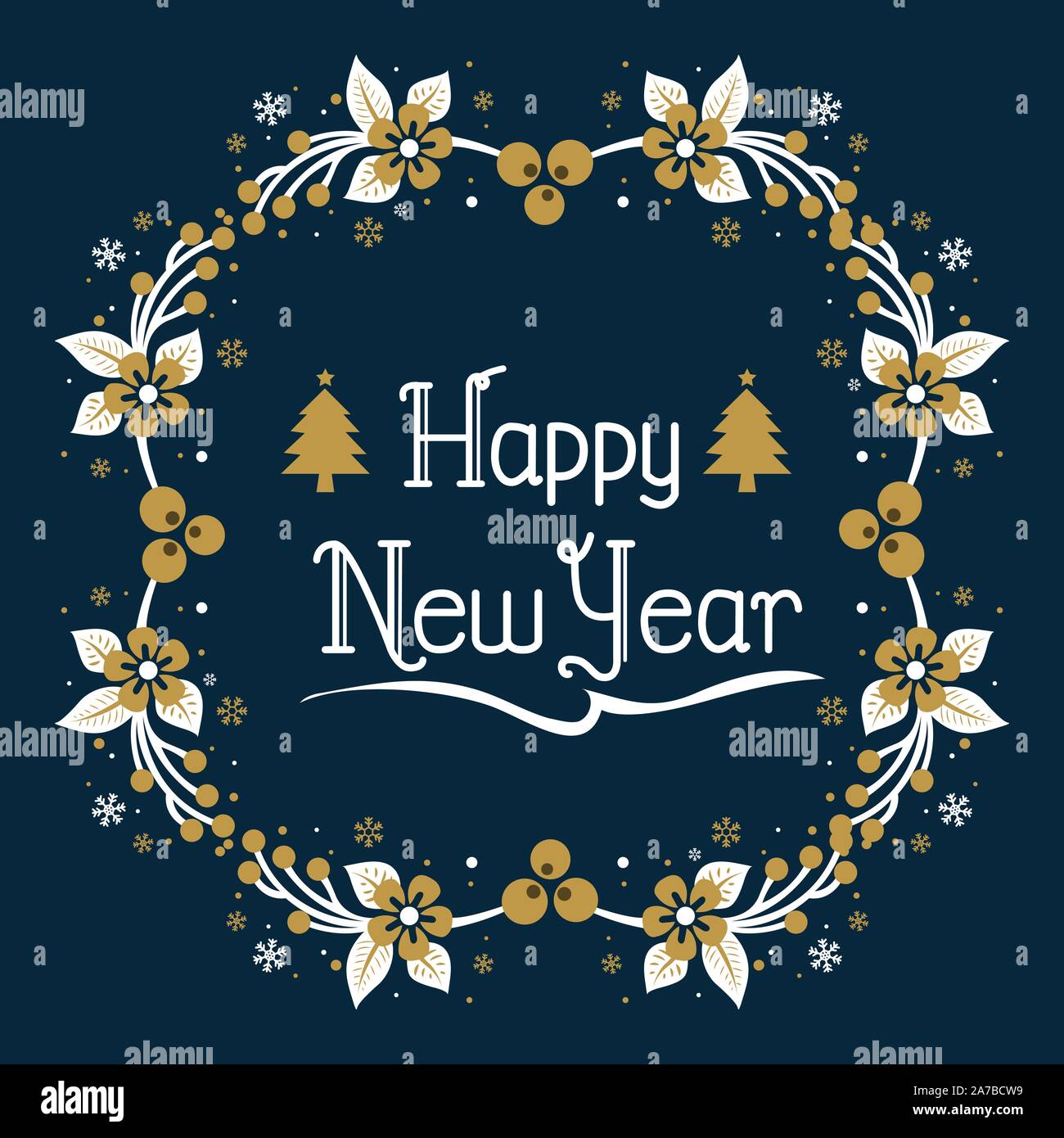 Template design happy new year with graphic art of leaf flower frame ...