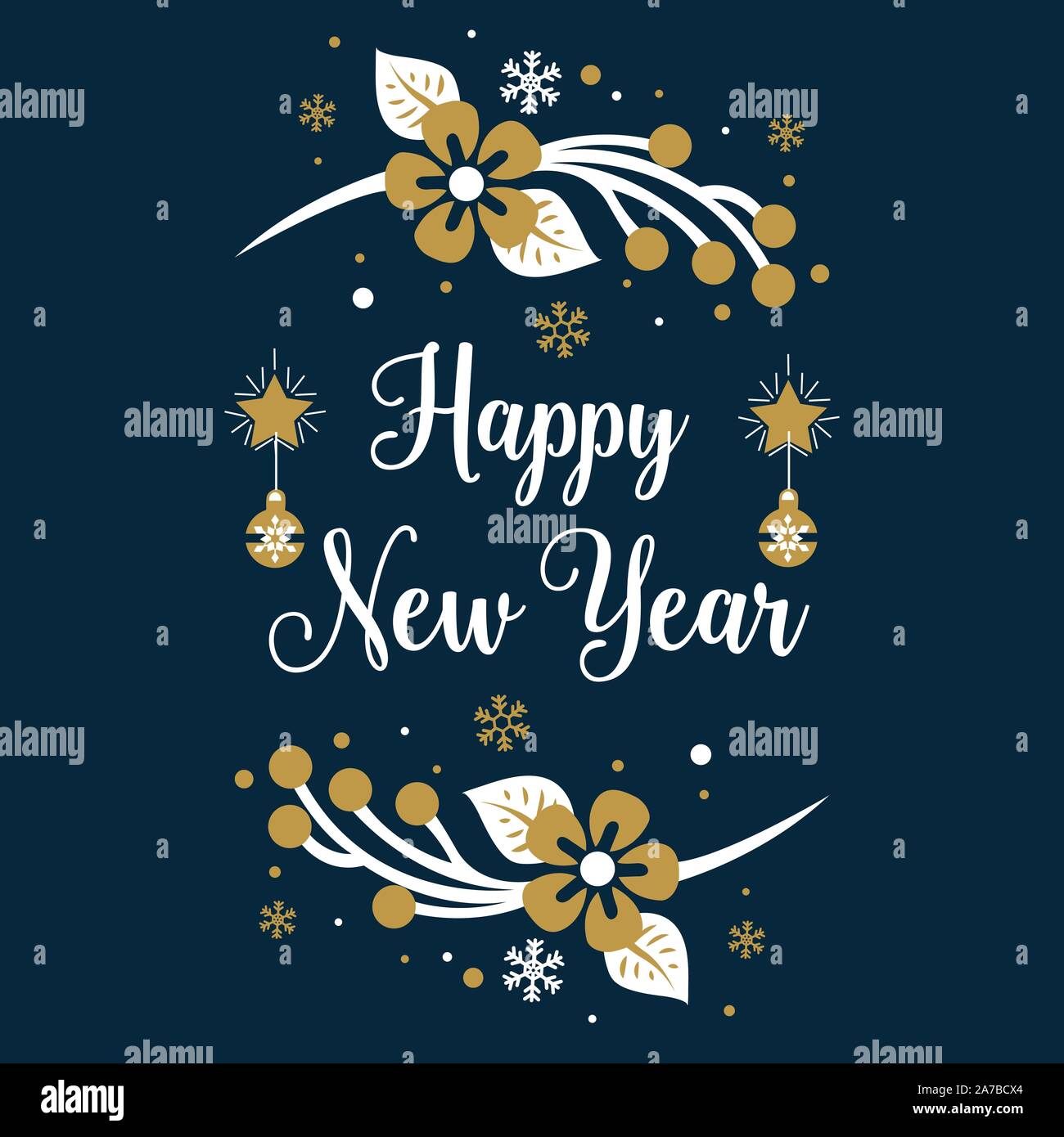 Template design happy new year with graphic art of leaf flower frame ...
