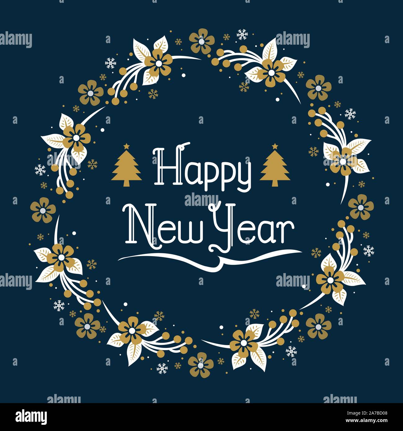Template design happy new year with graphic art of leaf flower frame ...