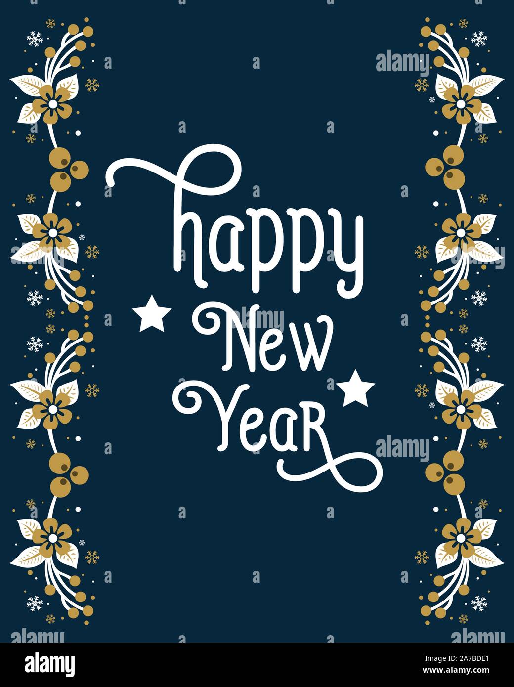Happy new year card template with beauty drawing of flower frame ...