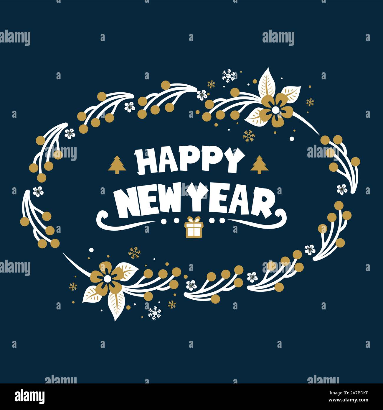 Space for text, card happy new year with leaf flower frame shape ...