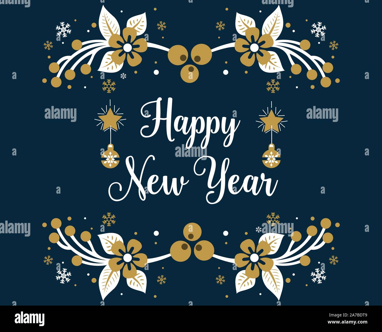 Space for text, card happy new year with leaf flower frame shape ...