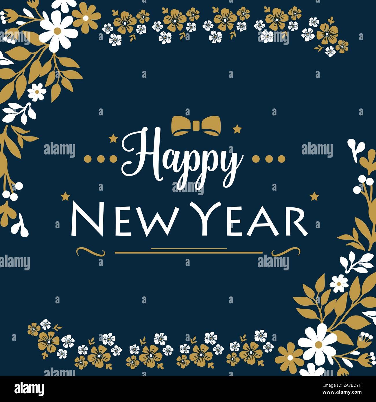 Modern leaf wreath frame for banner template happy new year. Vector ...