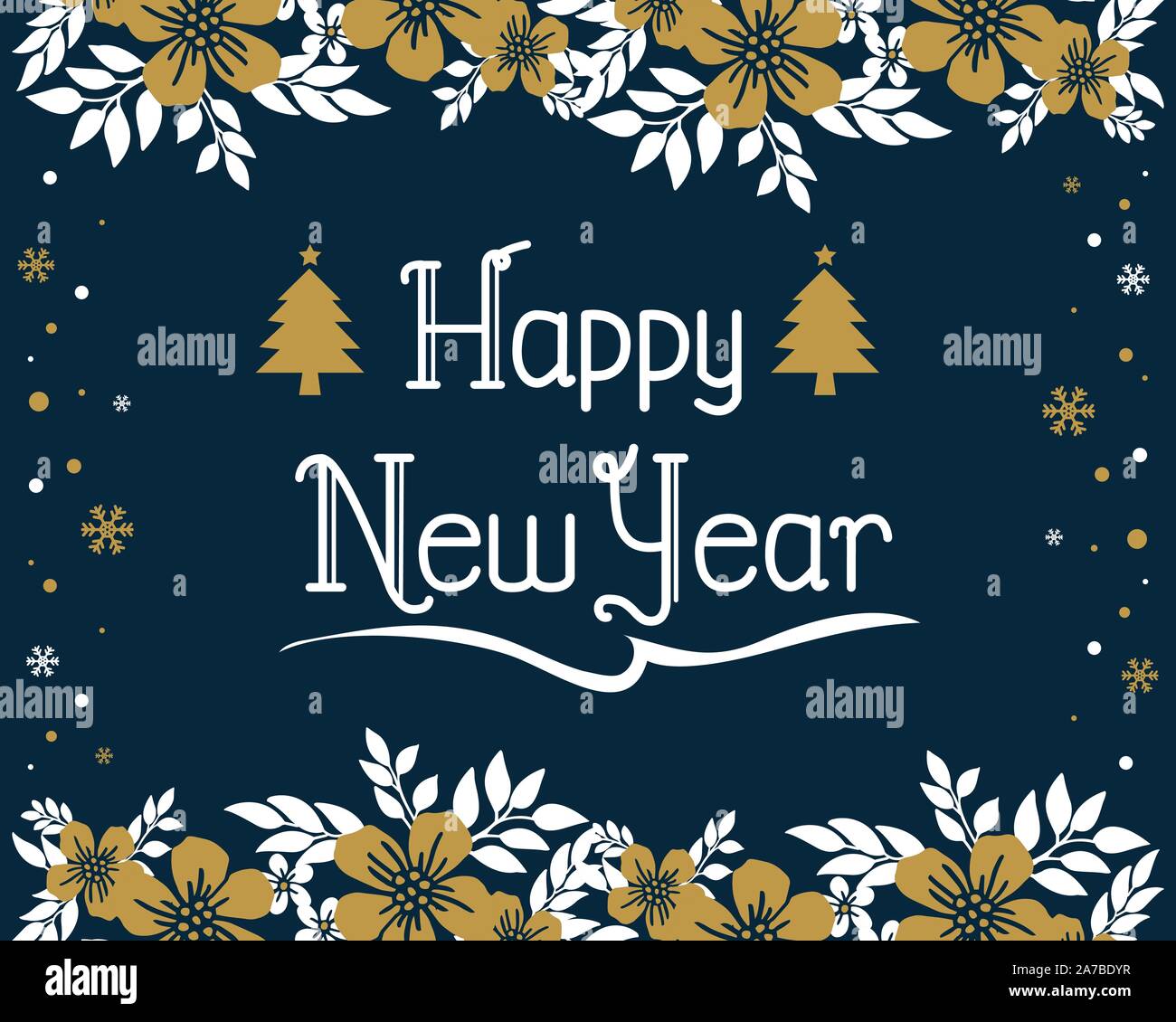 Space for text, card happy new year with leaf flower frame shape ...