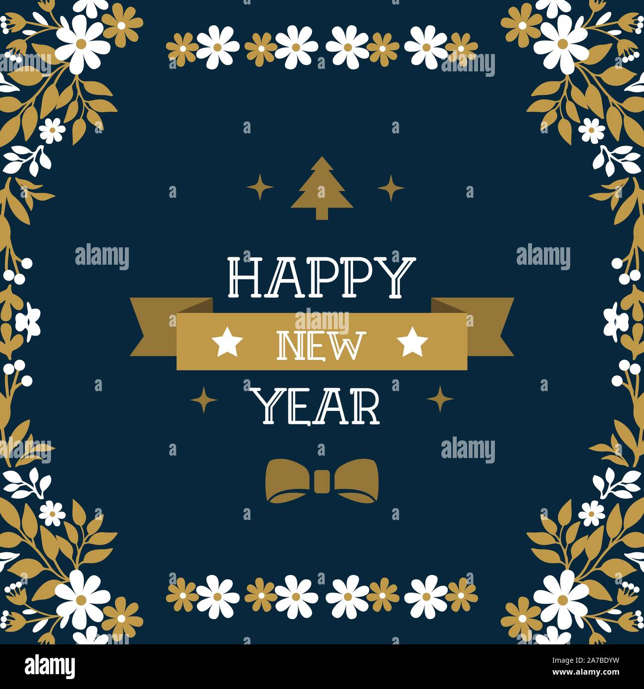 Modern leaf wreath frame for banner template happy new year. Vector ...