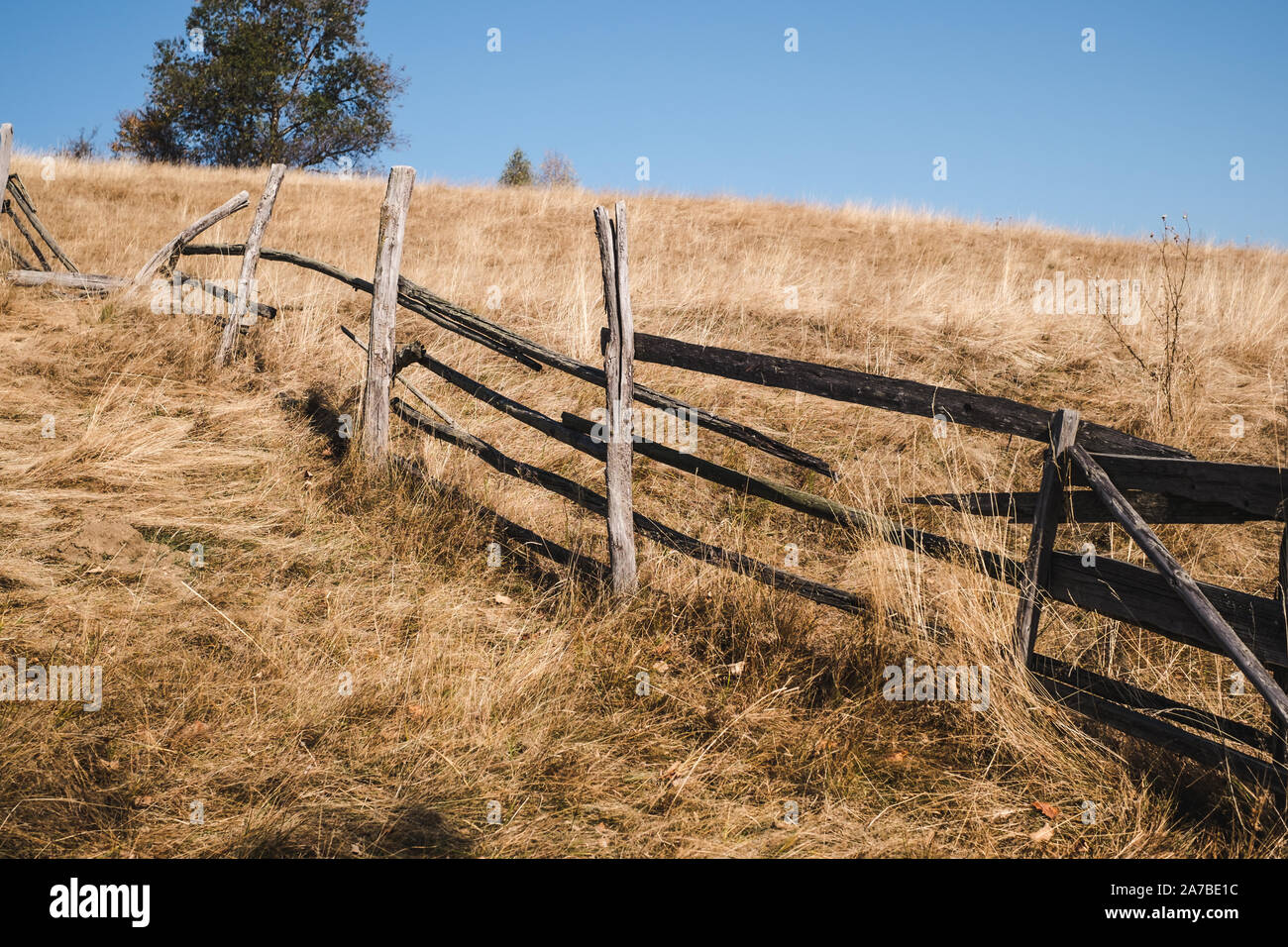 old wooden fence damaged in the wild, Fantanele village area, Sibiu ...