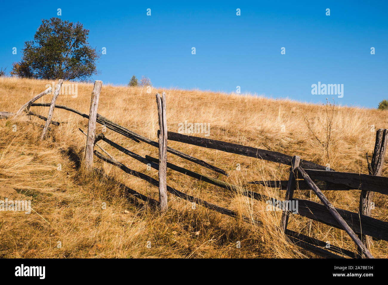 old wooden fence damaged in the wild, Fantanele village area, Sibiu ...