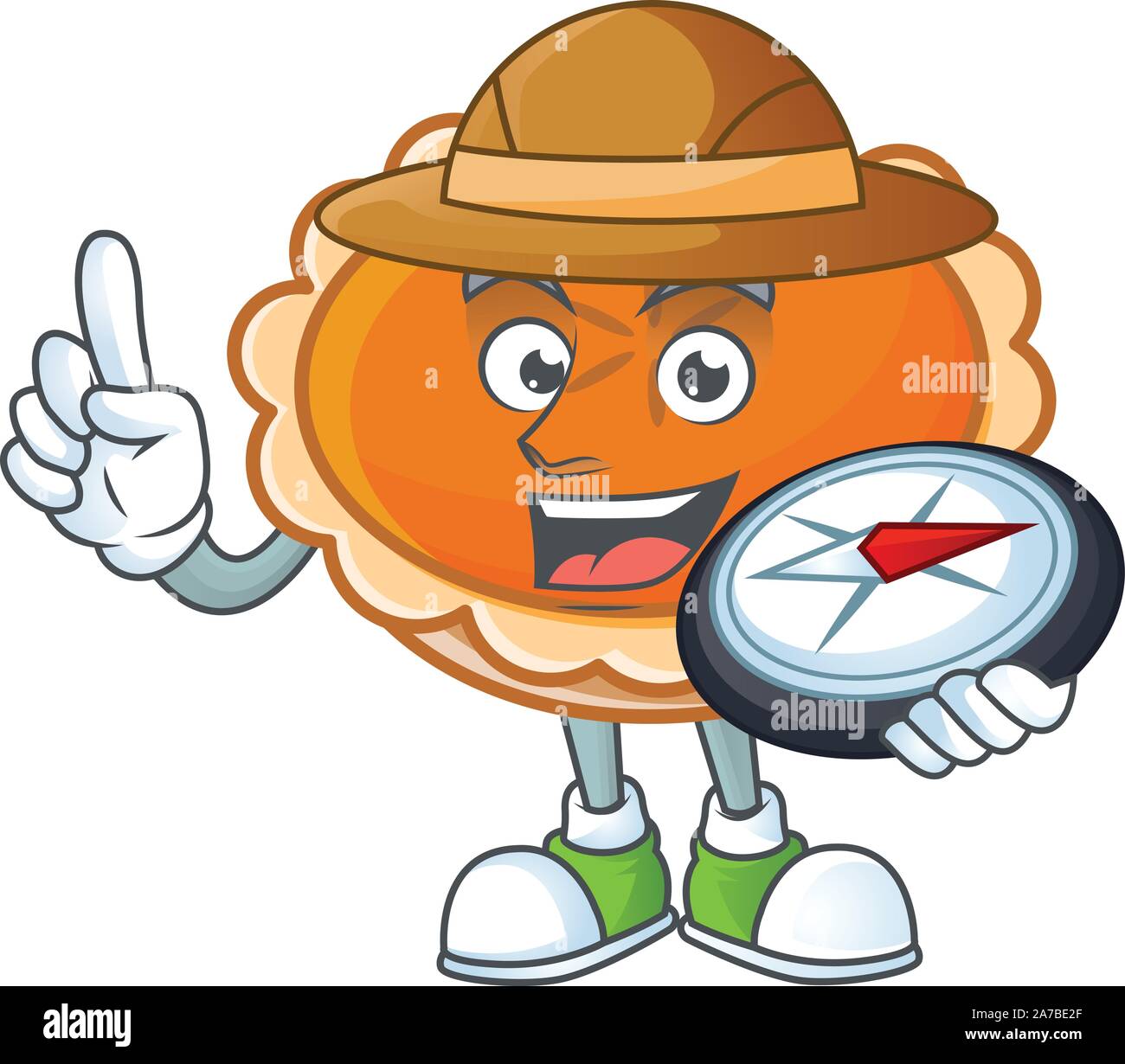 orange pie with holding compass character on white background Stock ...