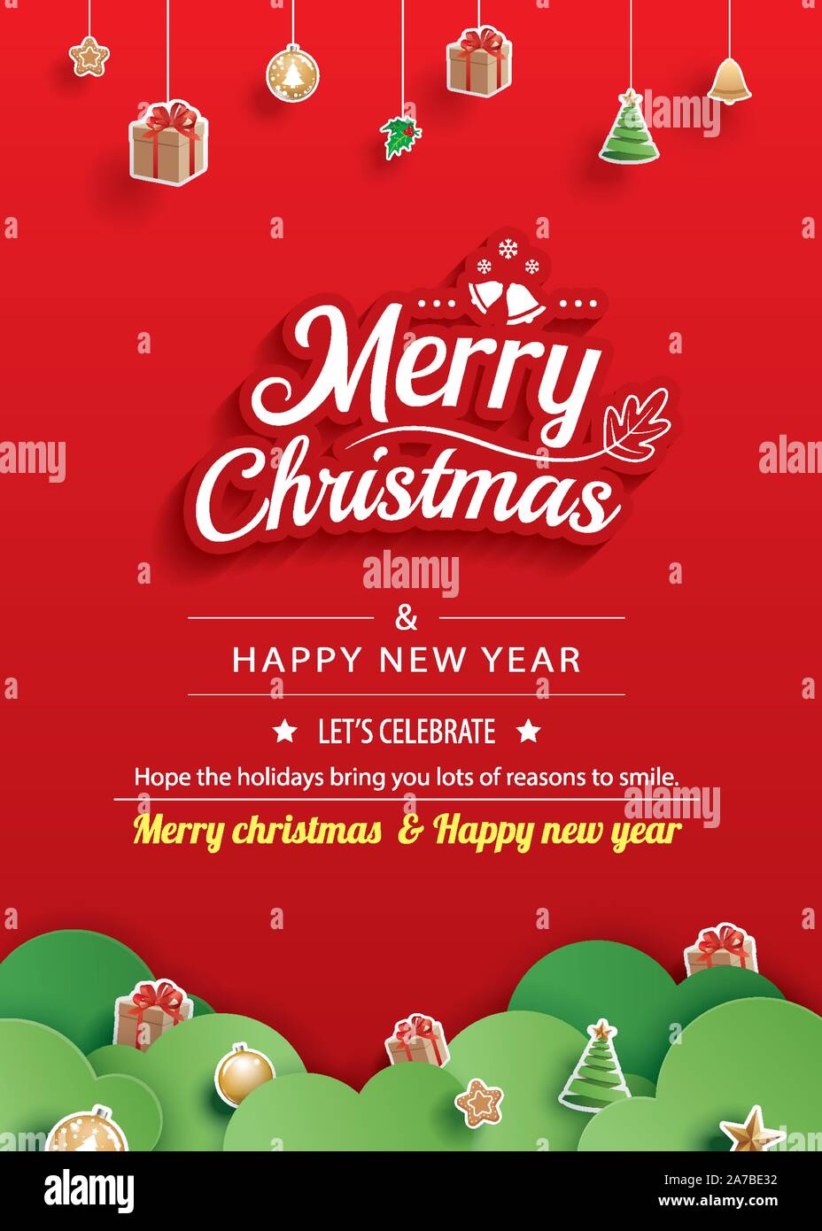 Merry christmas and happy new year greeting card banner template. Use ...