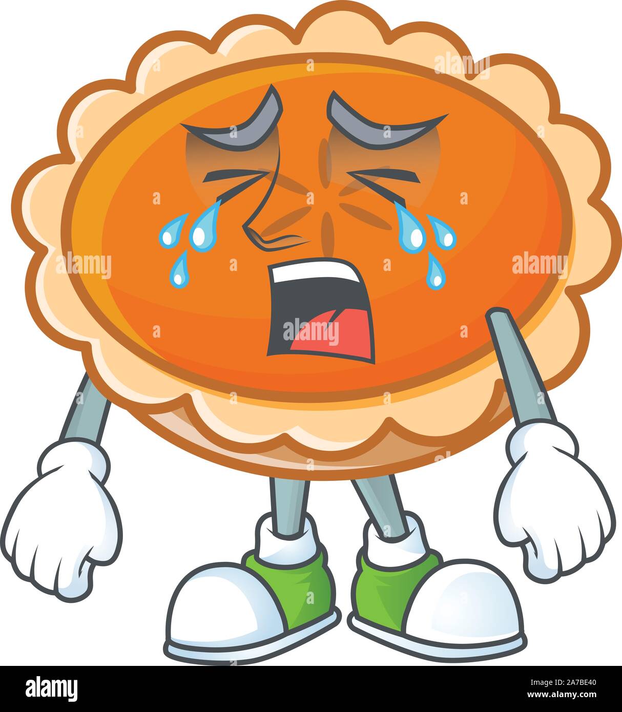 orange pie with crying character on white background Stock Vector Image ...