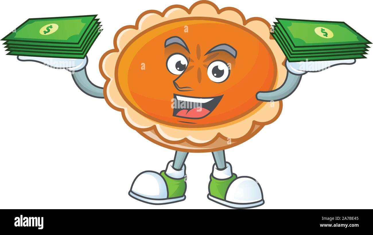 orange pie with holding money character on white background Stock ...