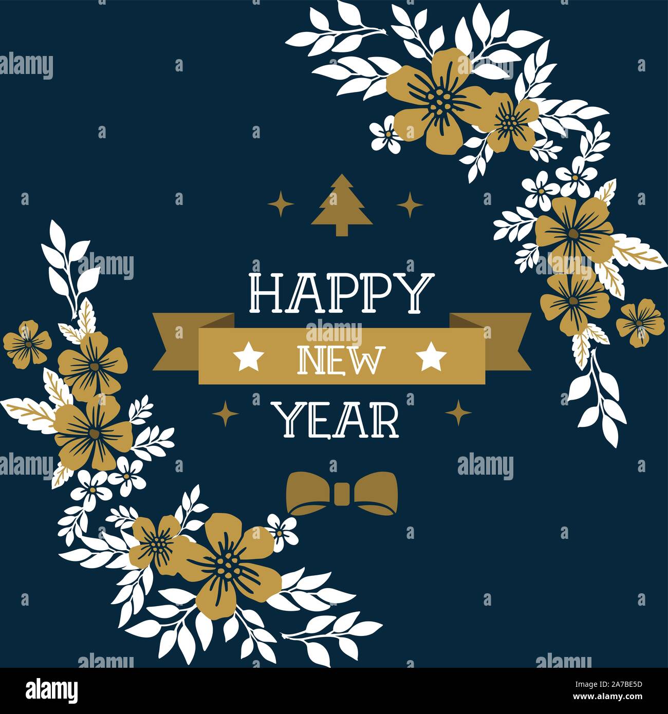 Modern leaf wreath frame for banner template happy new year. Vector ...