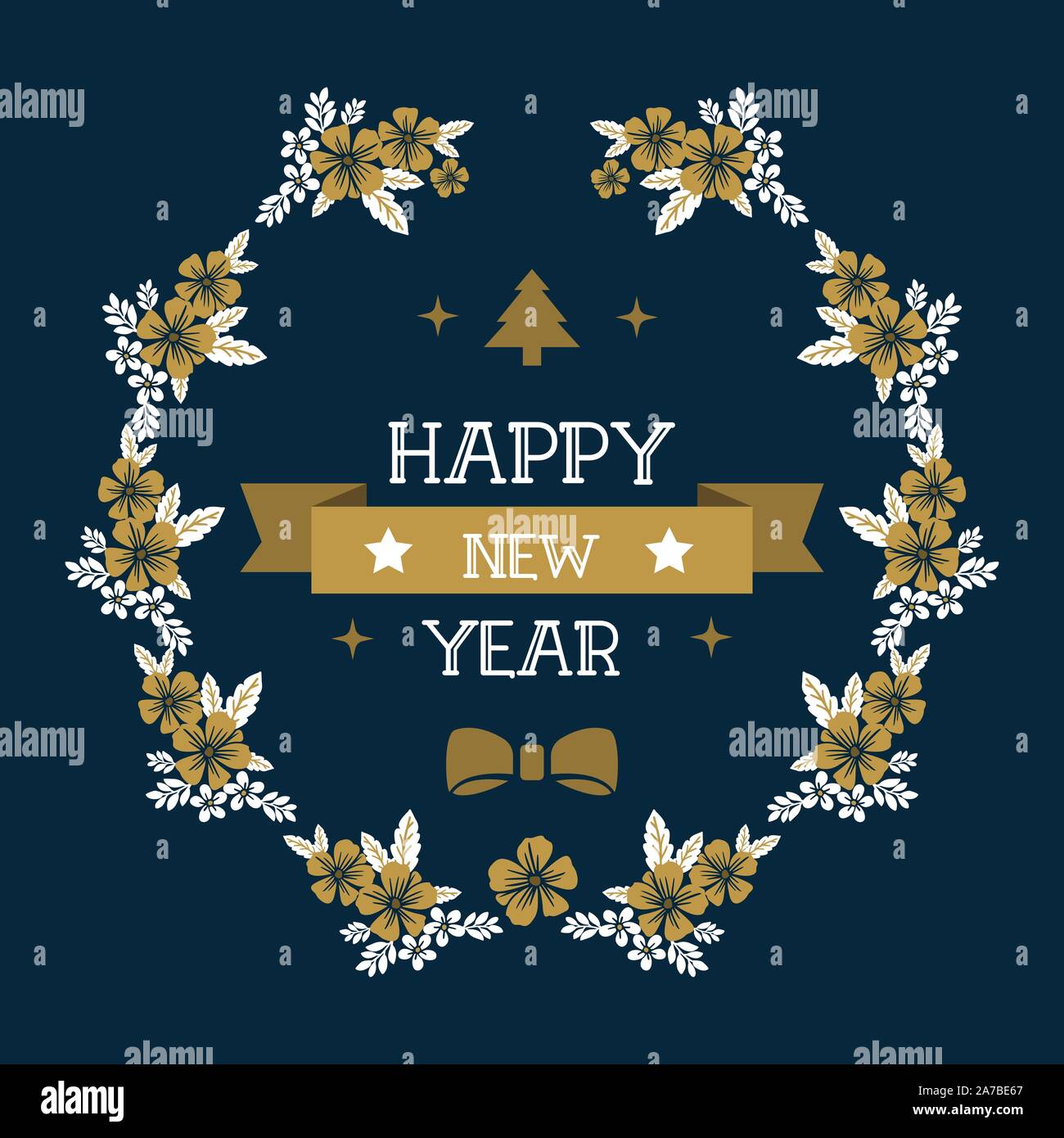 Greeting card collection happy new year, with design leaves flower ...