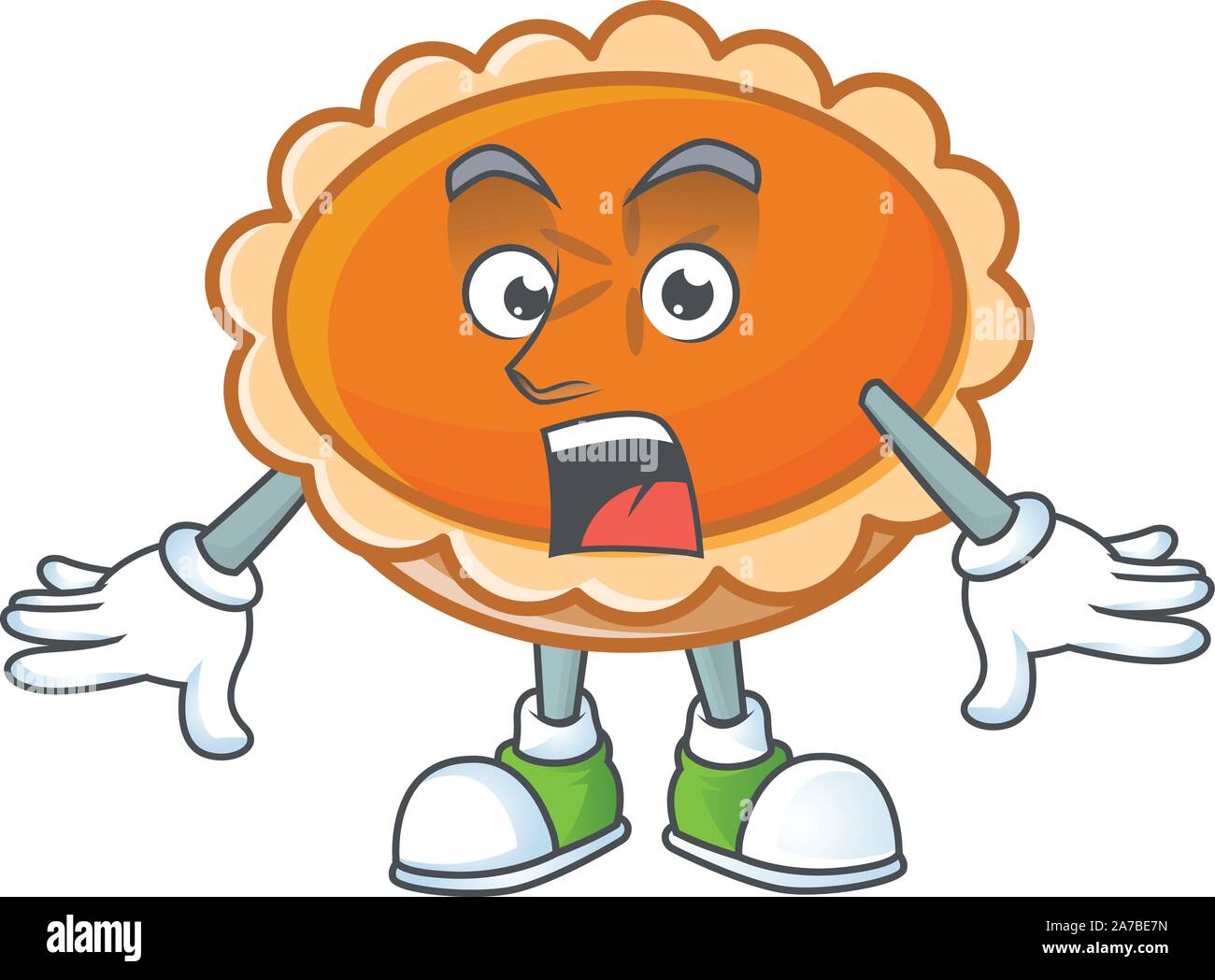 orange pie with surprised character on white background Stock Vector ...